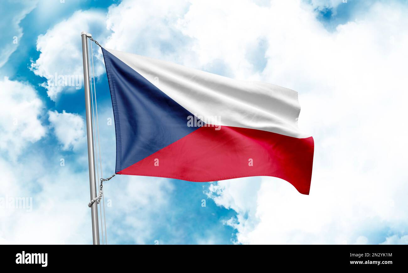 Czech Republic flag waving on sky background. 3D Rendering Stock Photo ...