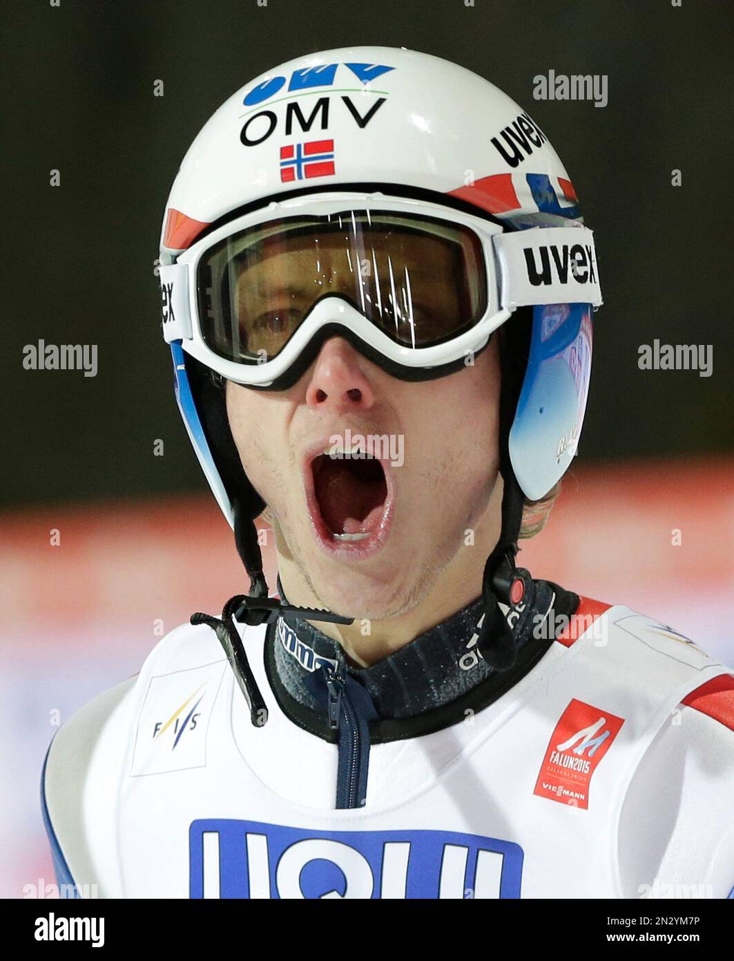 Norway's Rune Velta reacts after winning the mens' normal hill ...