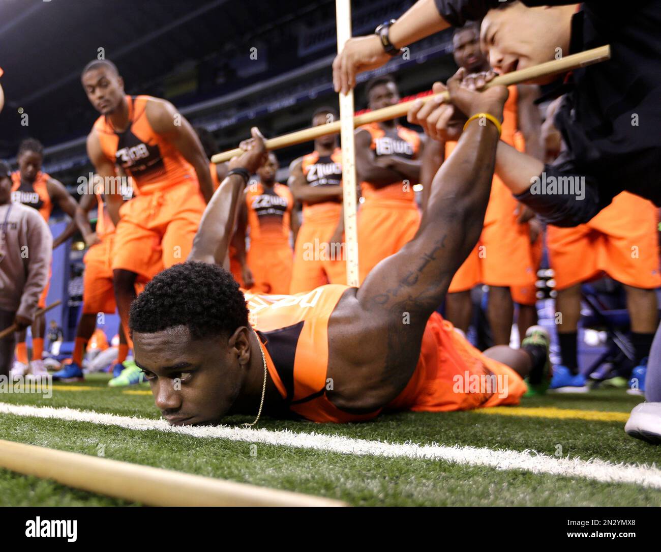 Notre Dame wide receiver Davaris Daniels is measured for flexibility at ...