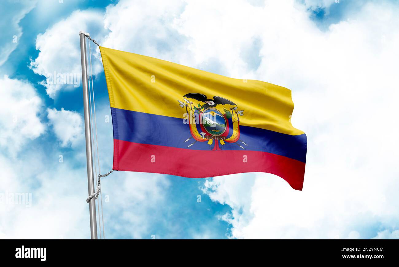 Ecuador flag waving on sky background. 3D Rendering Stock Photo - Alamy