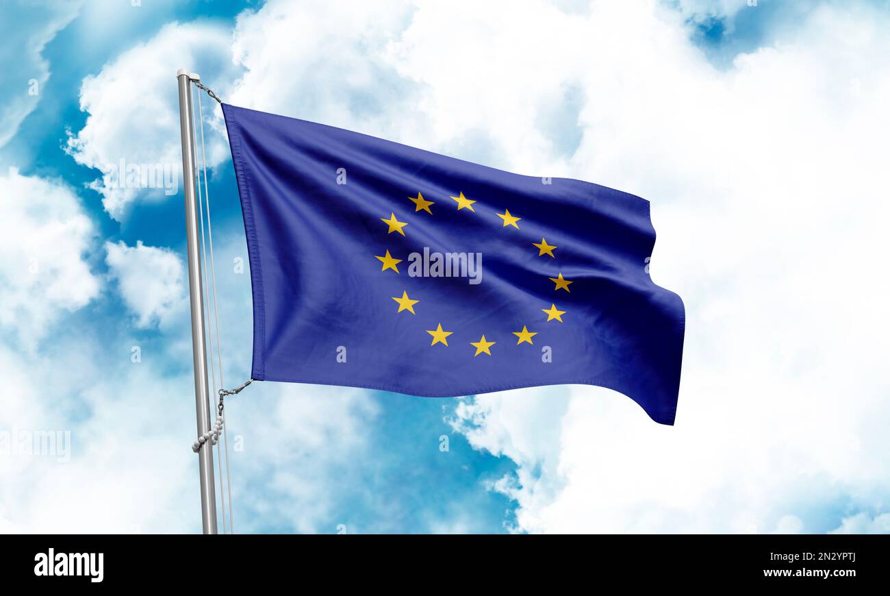 European Union flag waving on sky background. 3D Rendering Stock Photo ...