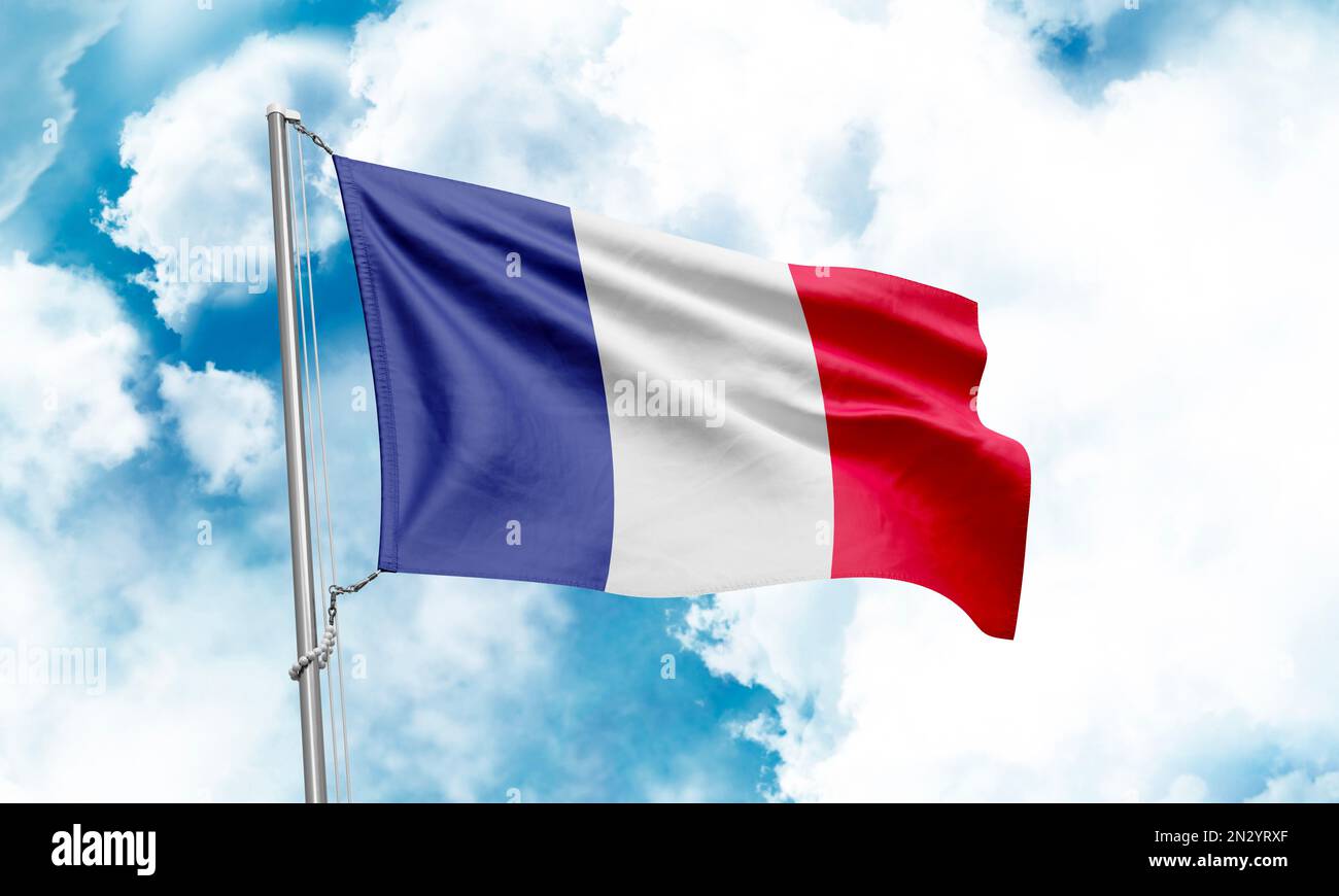 France flag waving on sky background. 3D Rendering Stock Photo - Alamy