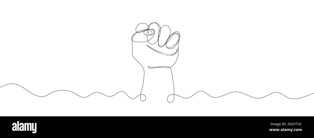 Continuous line drawing of hand with fist. One line drawing background ...