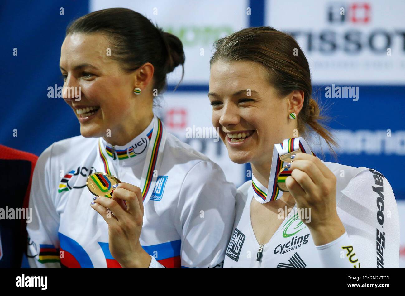 Australians Rebecca Wiasak, left, and Amy Cure, right, pose with the ...