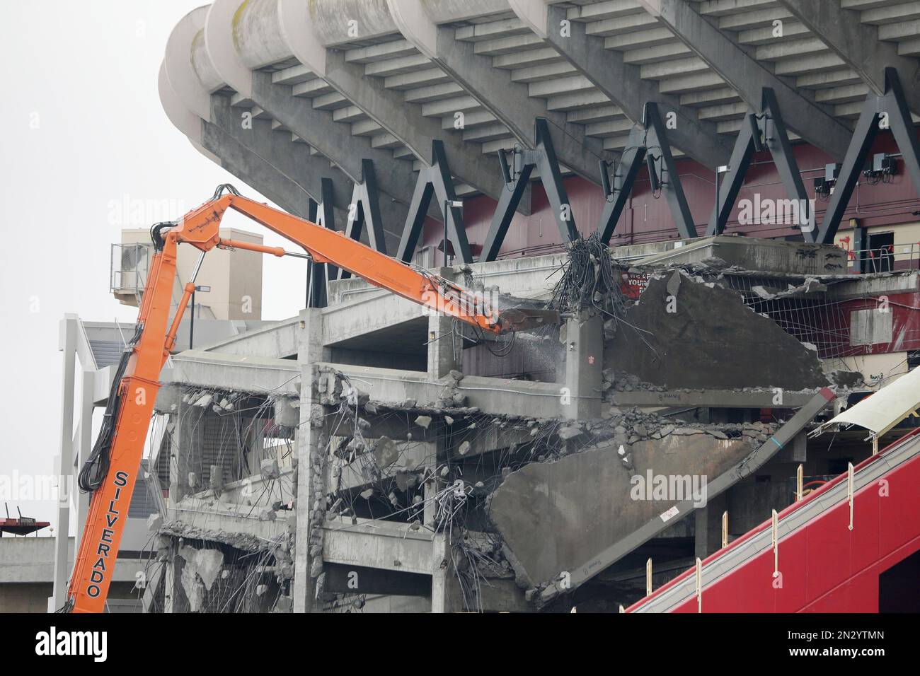 Rampways and upper portions of Candlestick Park are knocked down Friday ...