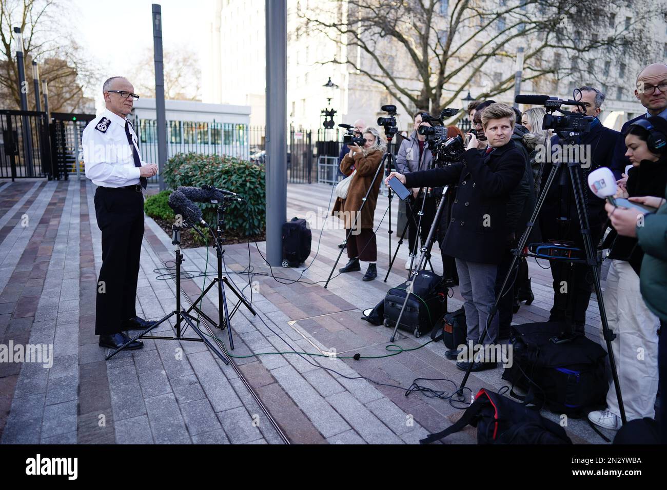 Metropolitan Police Commissioner Sir Mark Rowley speaks to the media ...