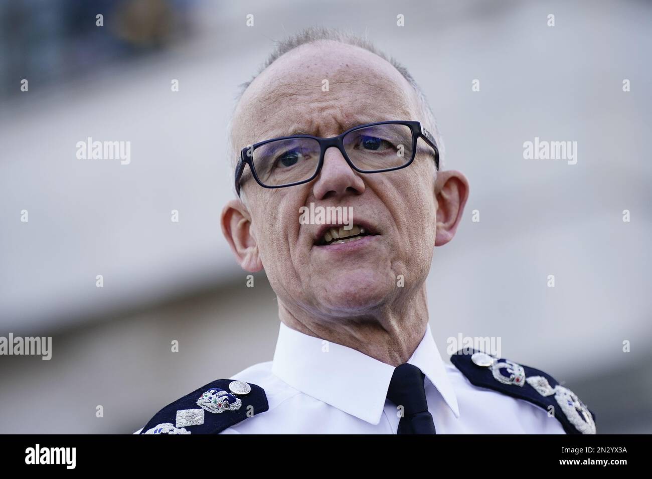 Metropolitan Police Commissioner Sir Mark Rowley speaks to the media ...