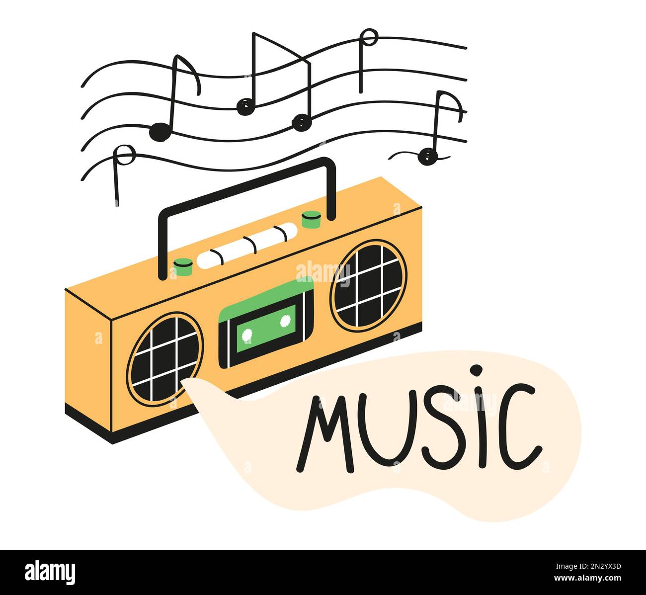 Music lesson icon vector in doodle style. Secondary school icons. Back ...