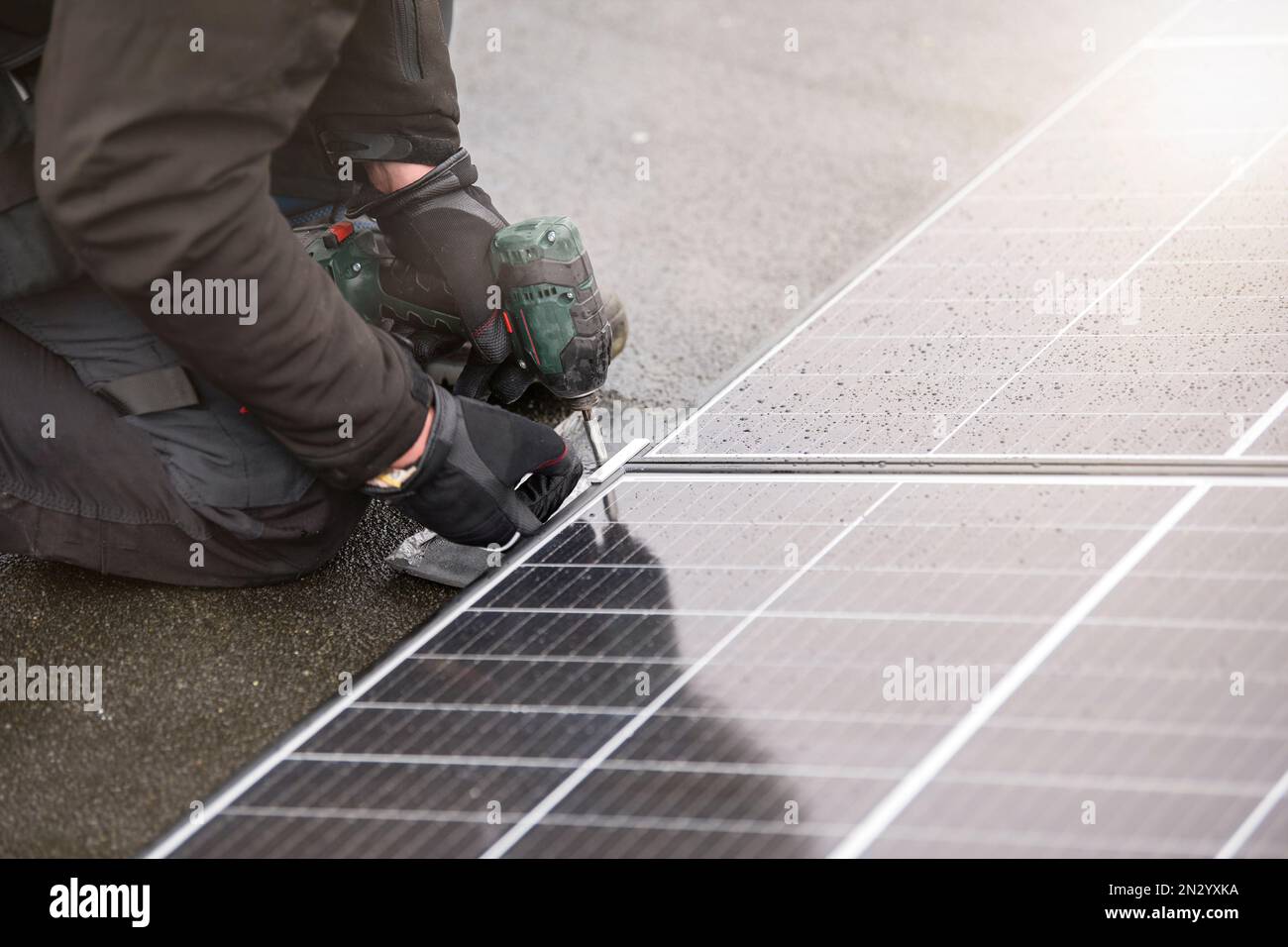 Renewable energy. Green energy concept. The process of installing solar ...