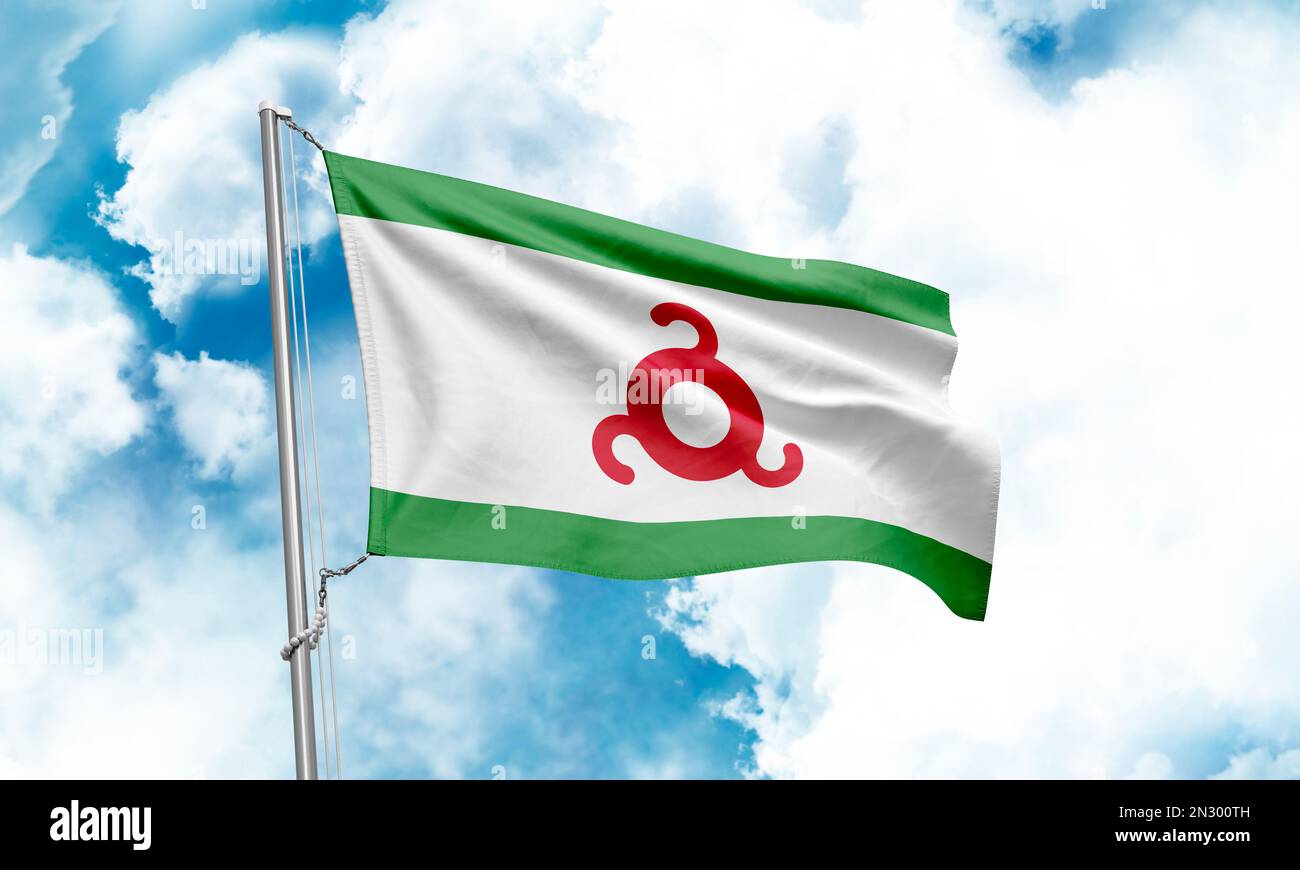 Ingushetia flag waving on sky background. 3D Rendering Stock Photo - Alamy
