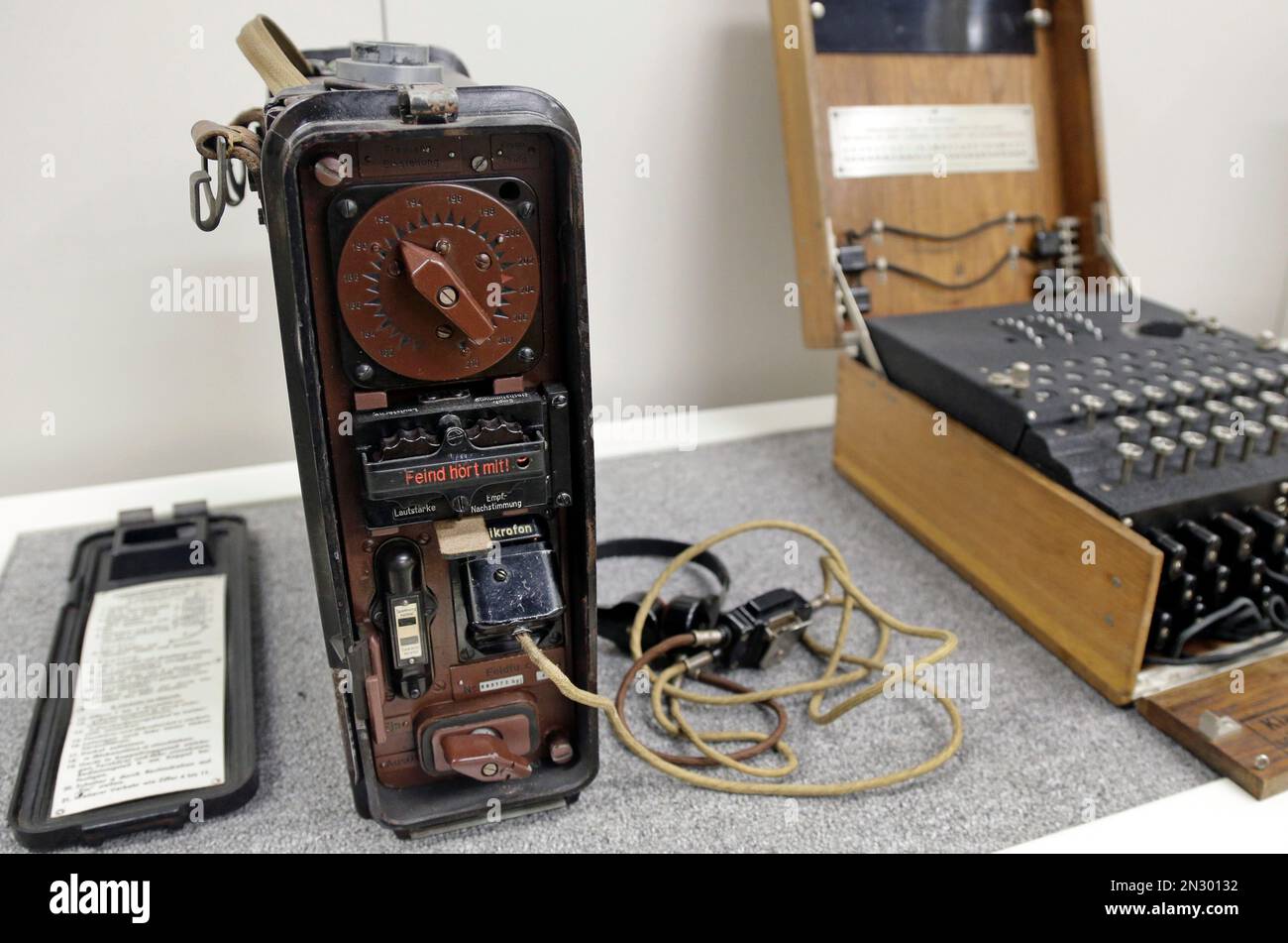 A Nazi backpack infantry radio, left, inscribed with the warning "The ...