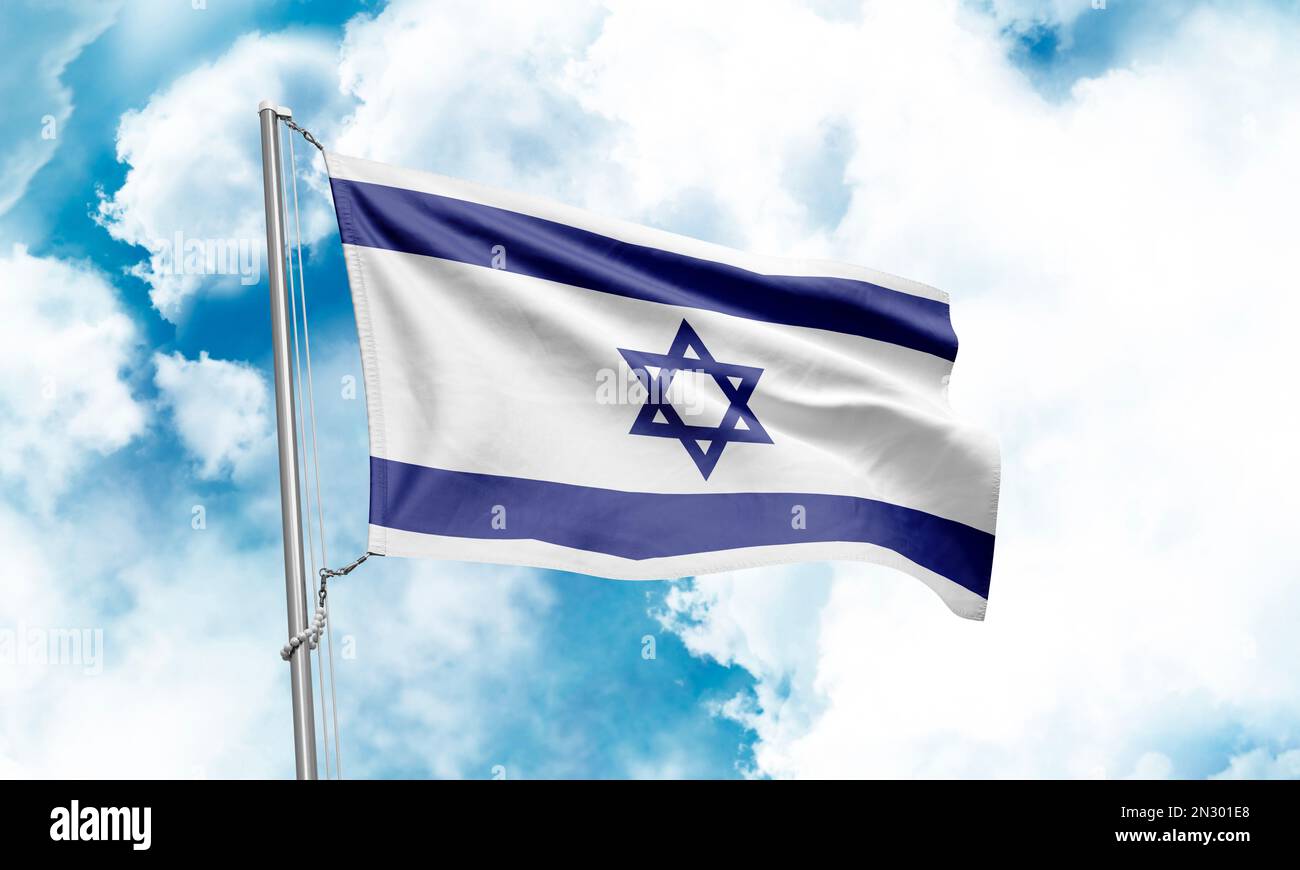 Israel flag waving on sky background. 3D Rendering Stock Photo - Alamy