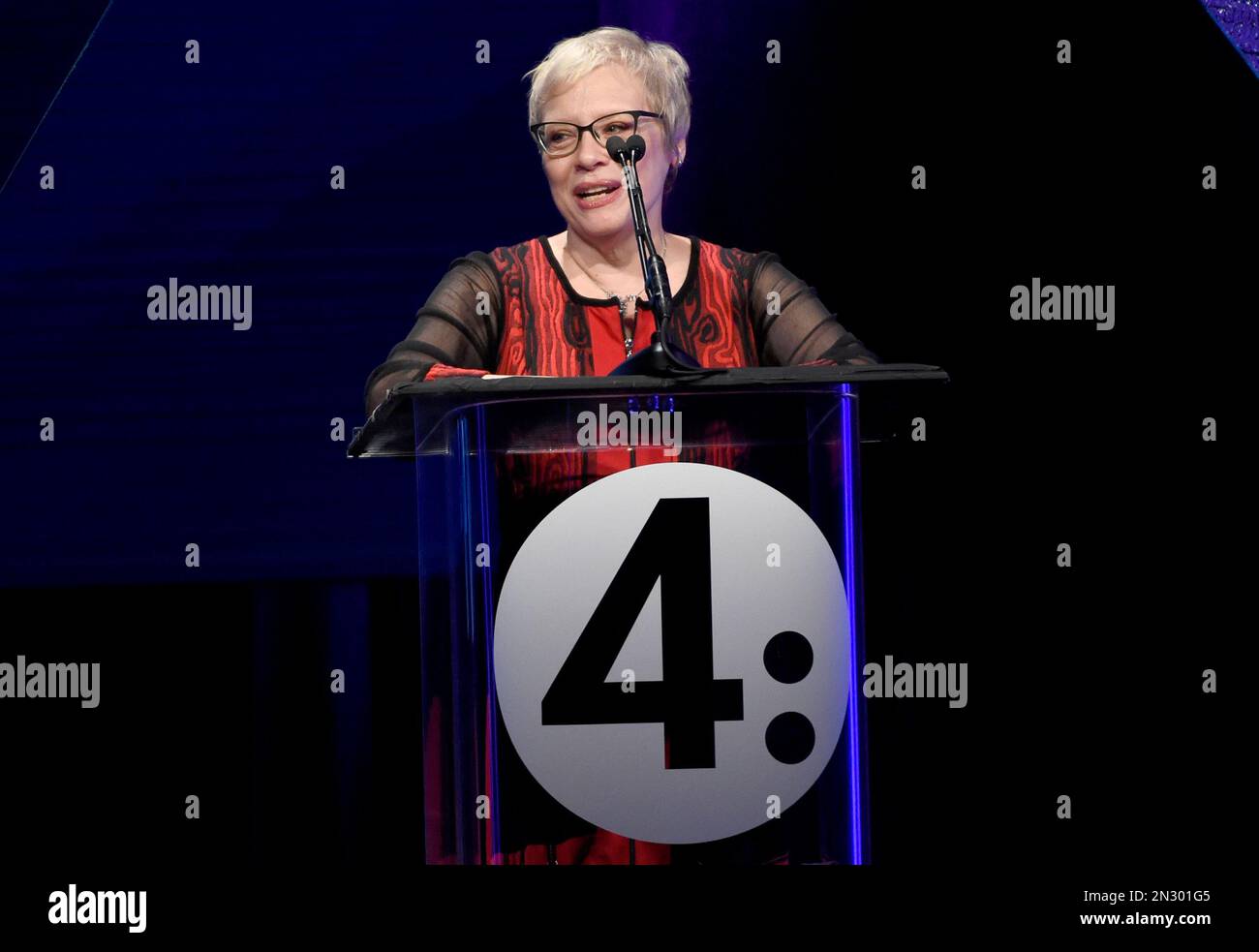 Dr. Leslie Faerstein speaks on stage at unite4:good and Variety's 2nd ...