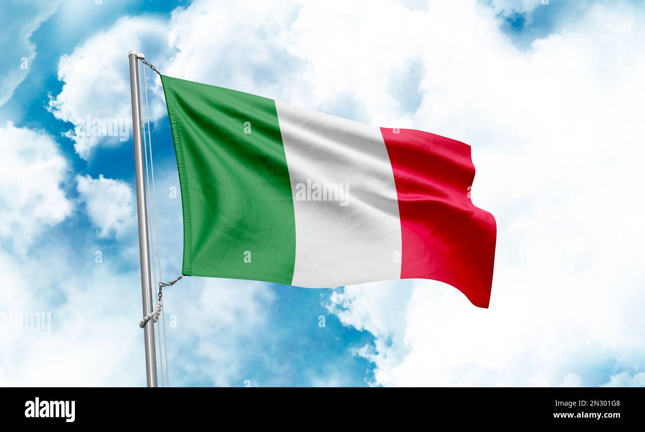 Italy flag waving on sky background. 3D Rendering Stock Photo - Alamy