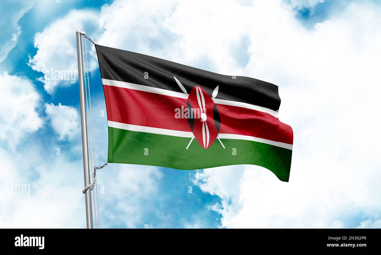 Kenya flag waving on sky background. 3D Rendering Stock Photo - Alamy