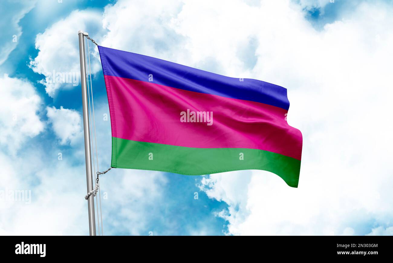 Kuban Peoples Republic flag waving on sky background. 3D Rendering ...
