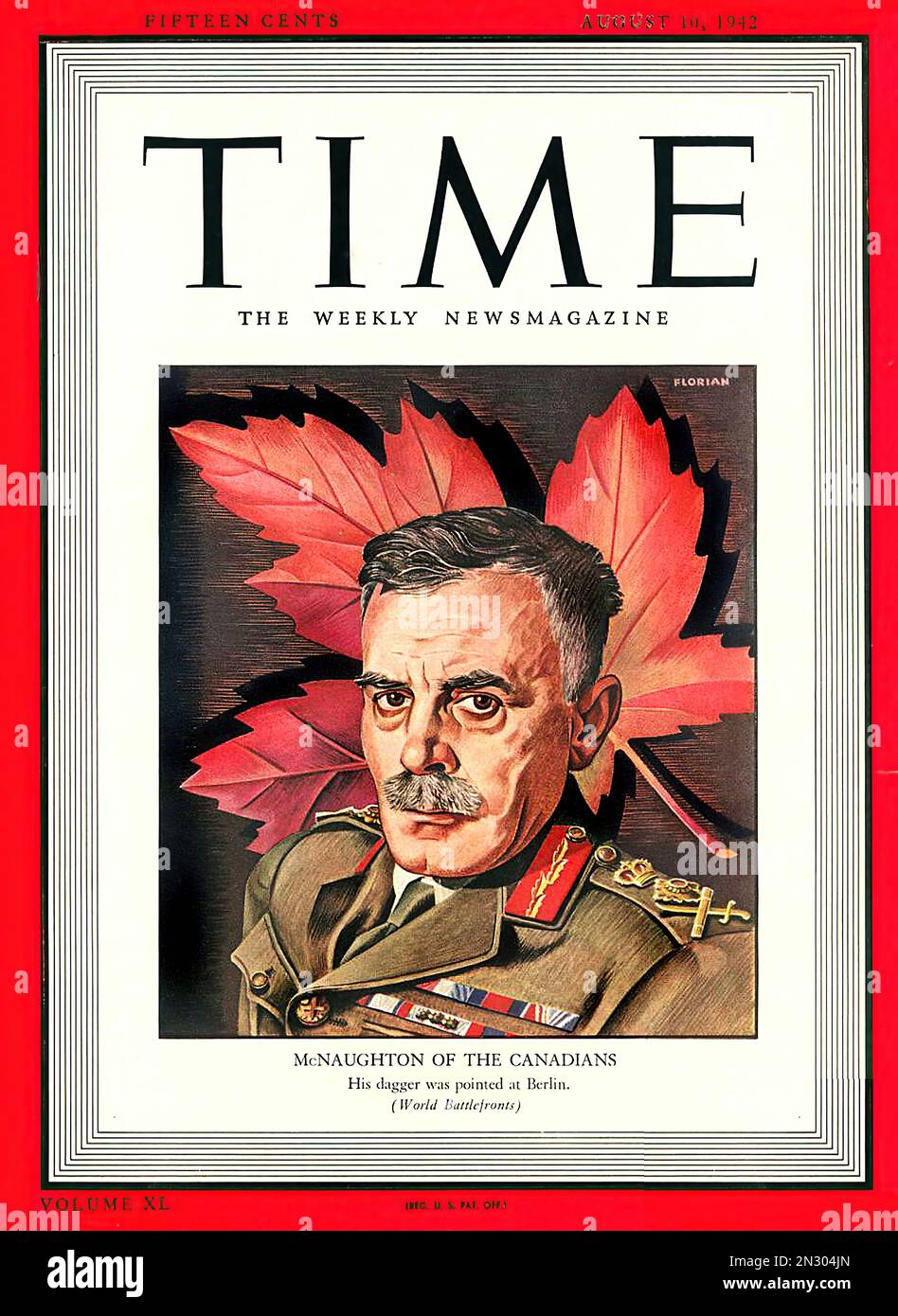 Time Magazine - 1942 Gen. McNaughton (CAN) - American magazine cover ...