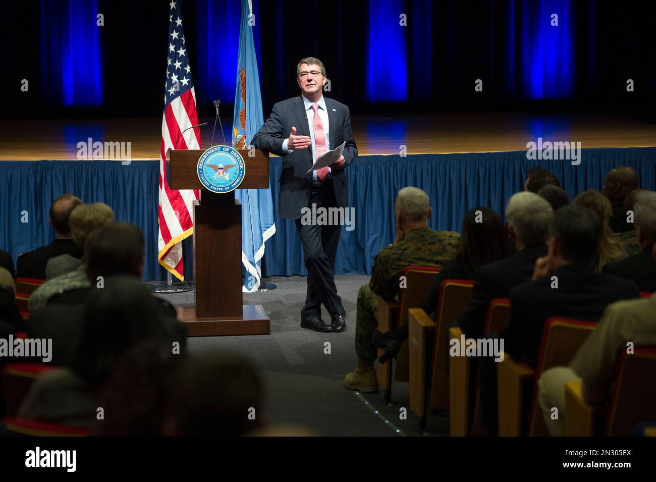 Defense Secretary Ash Carter speaks to Pentagon staff during an All ...