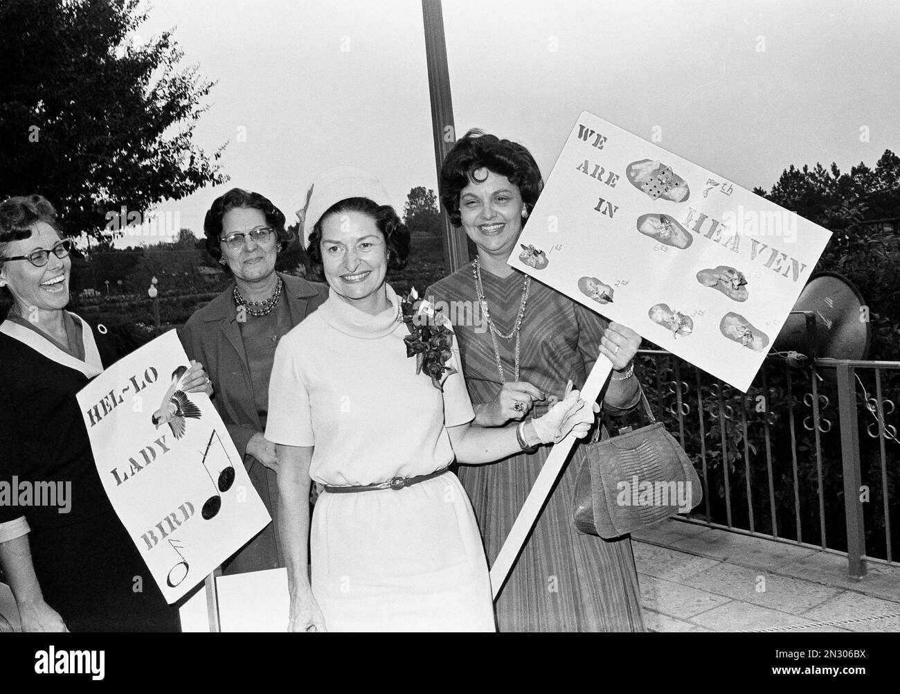 Lady Bird Johnson, wife of President Lyndon Johnson, greets admirers ...