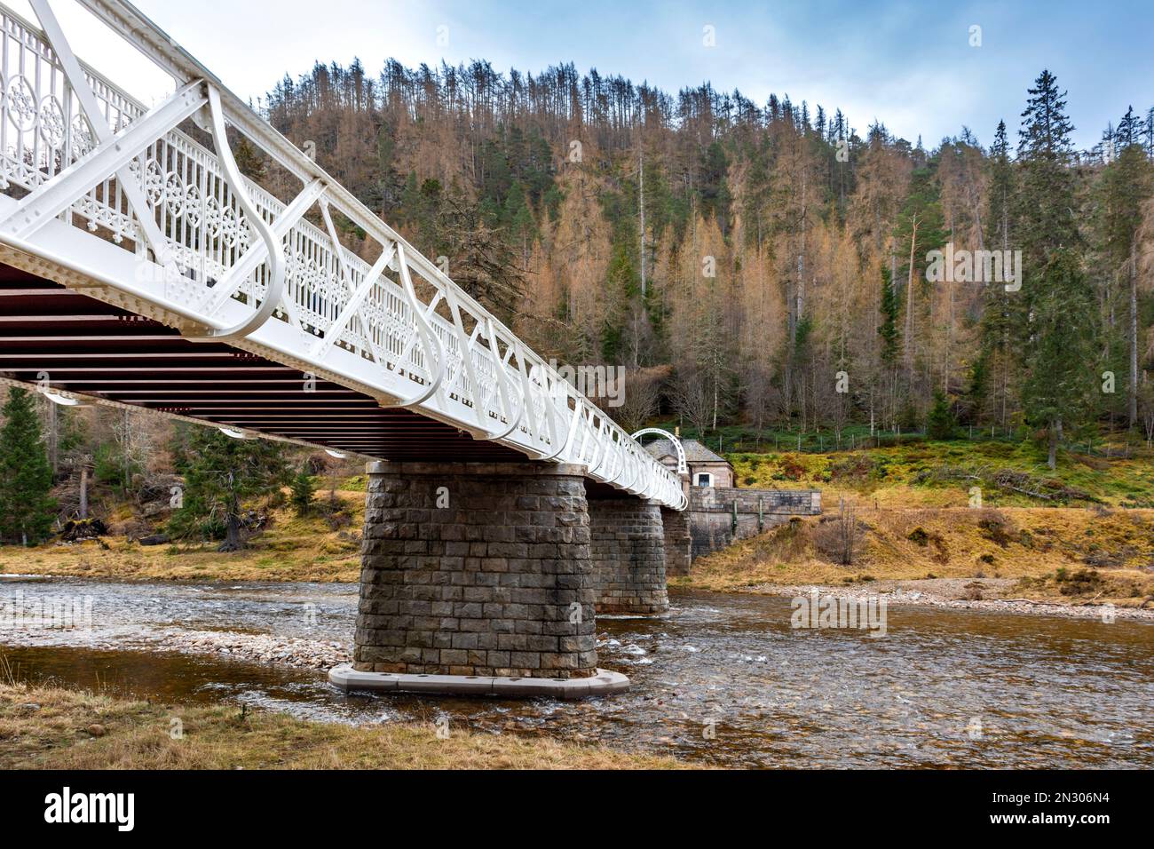 Victoria Bridge white lattice girder bridge over the River Dee at Mar ...