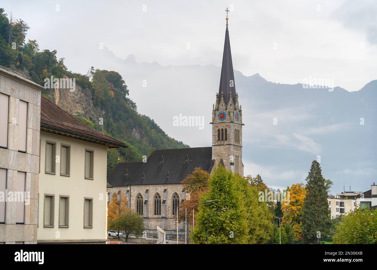 Impression of Vaduz, the capital city of Liechtenstein at autumn time ...