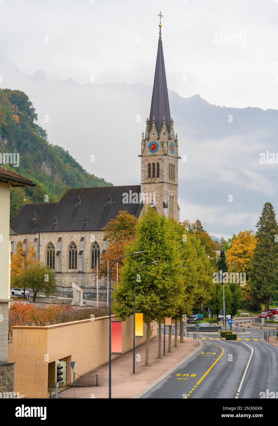 Impression of Vaduz, the capital city of Liechtenstein at autumn time ...