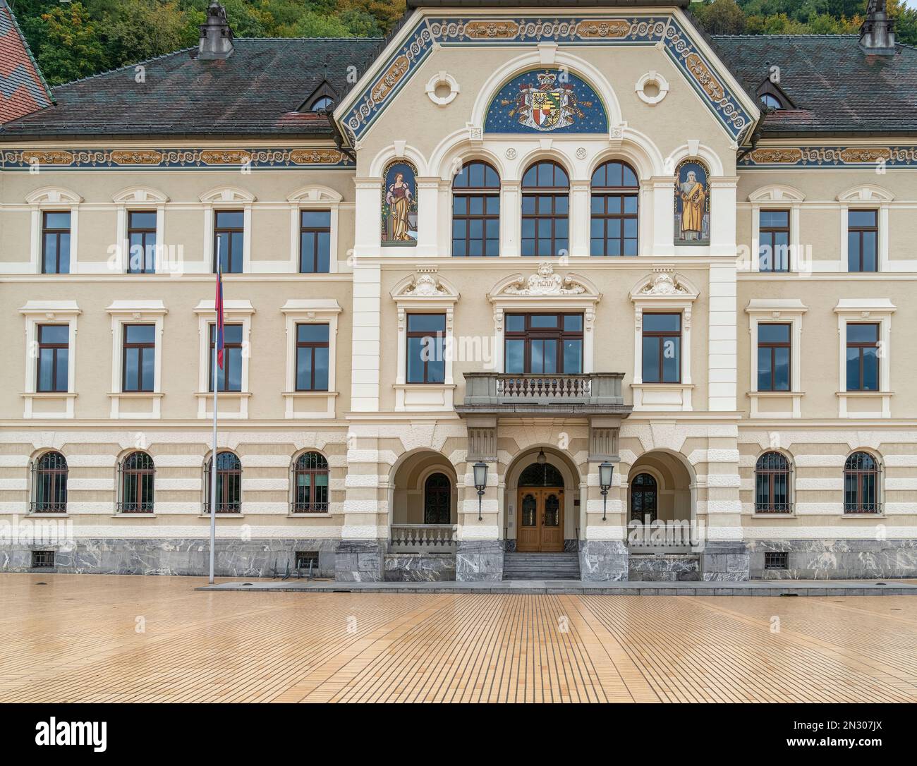 Frontal shot of the government building in Vaduz, the capital city of ...