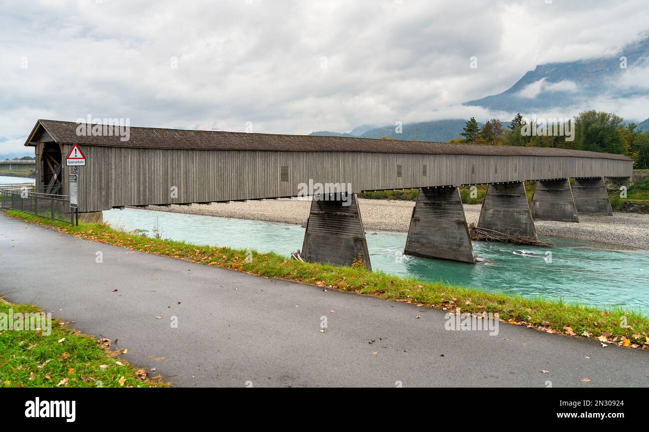 Old Rhine Bridge between Vaduz in Liechtenstein and Sevelen located in ...