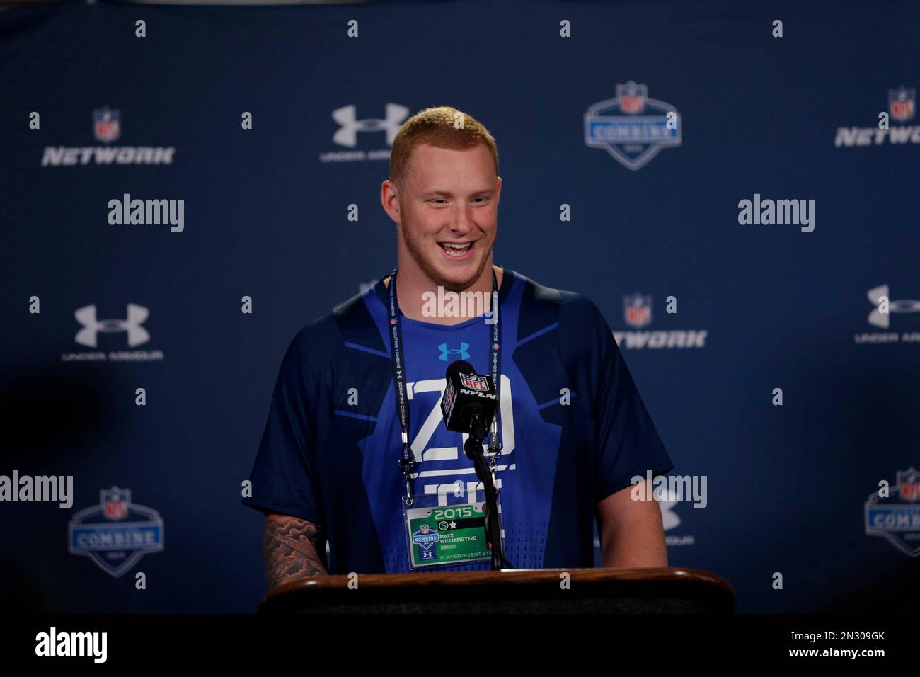 Minnesota tight end Maxx Williams answers a question during a news ...