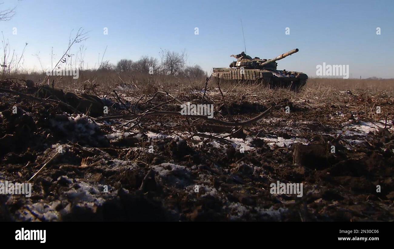 In this image made from TV, A Russian backed rebel tank stands in a ...
