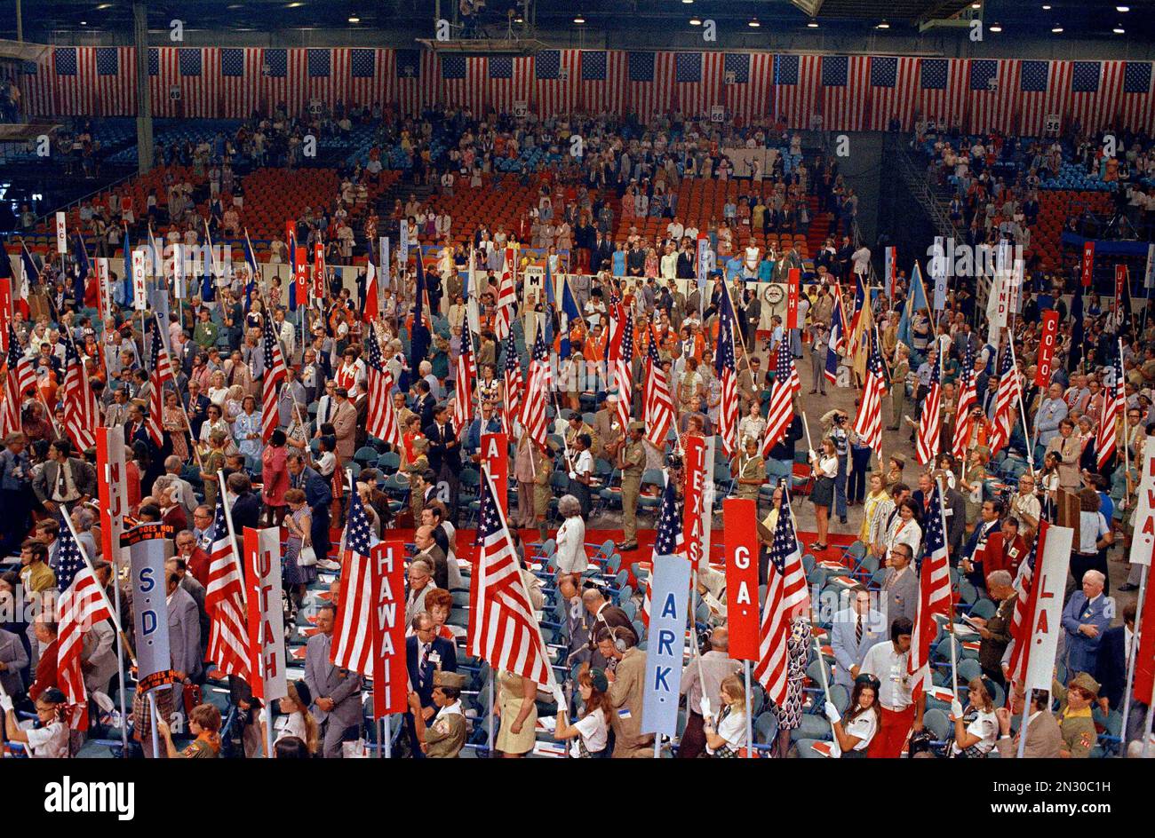 This is a general view of the convention floor and delegates during the ...