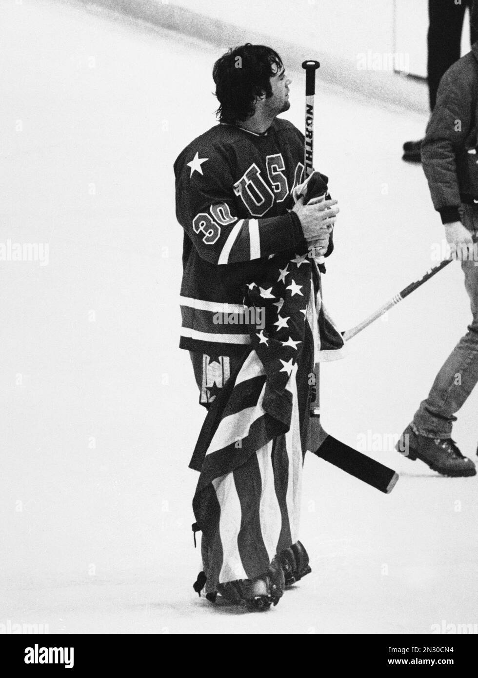 FILE - In this Feb. 24, 1980, file photo, Jim Craig, goalie for the USA ...