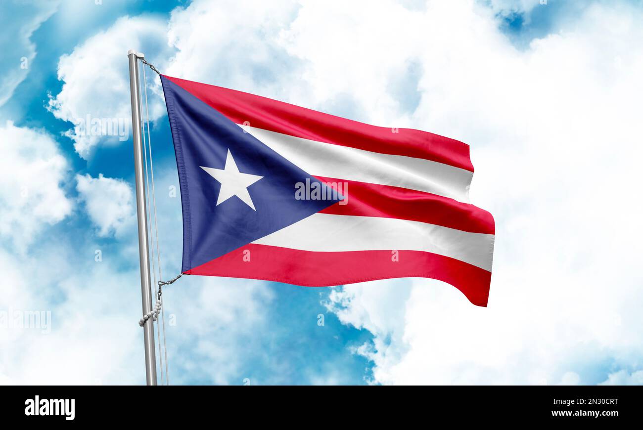 Puerto Rico flag waving on sky background. 3D Rendering Stock Photo - Alamy