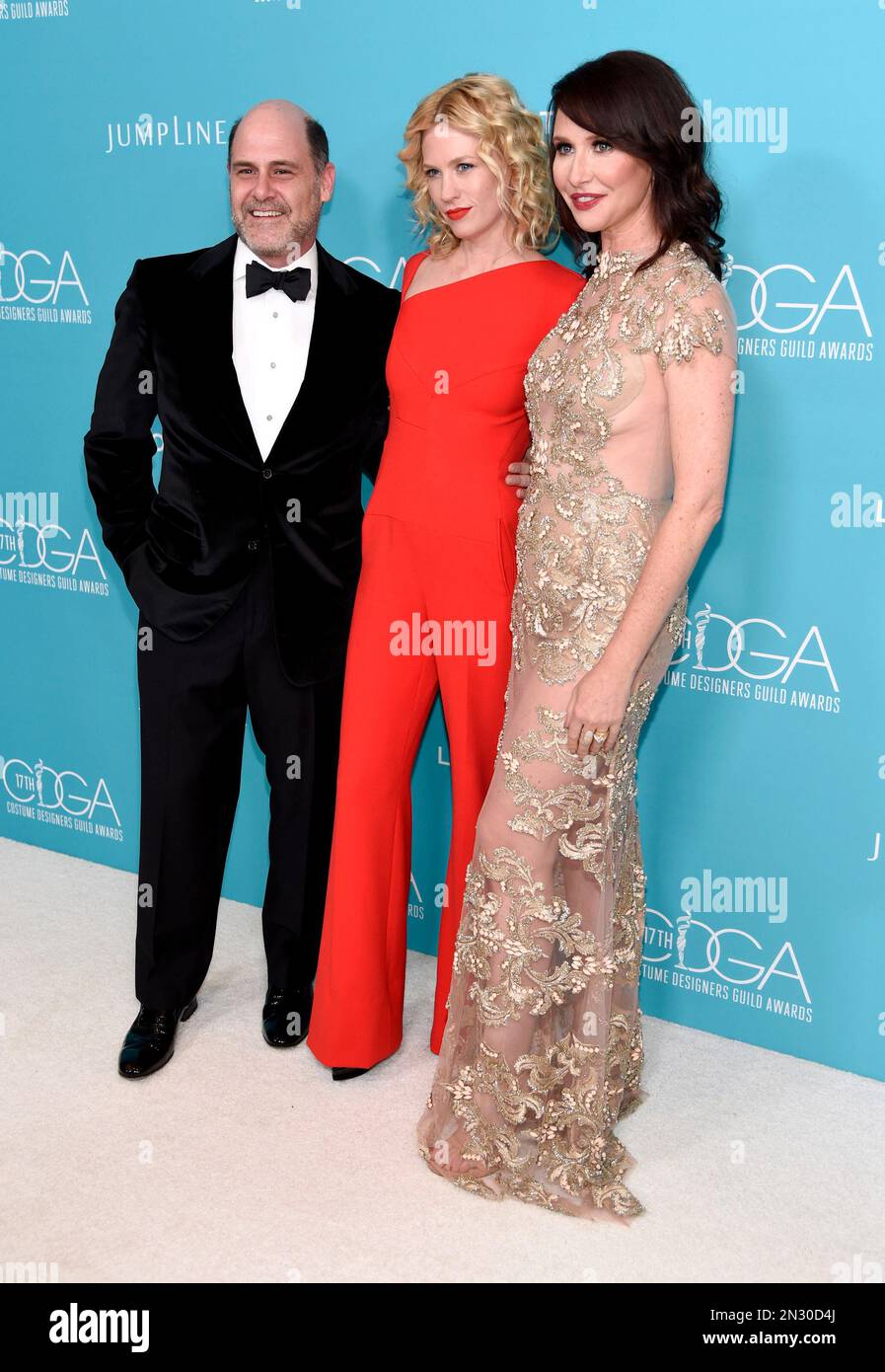 Matthew Weiner, from left, January Jones and Janie Bryant arrive at the ...