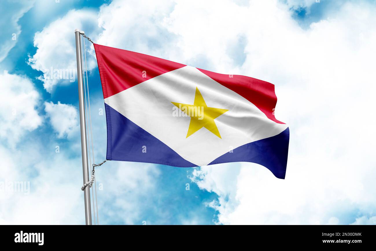 Saba flag waving on sky background. 3D Rendering Stock Photo - Alamy