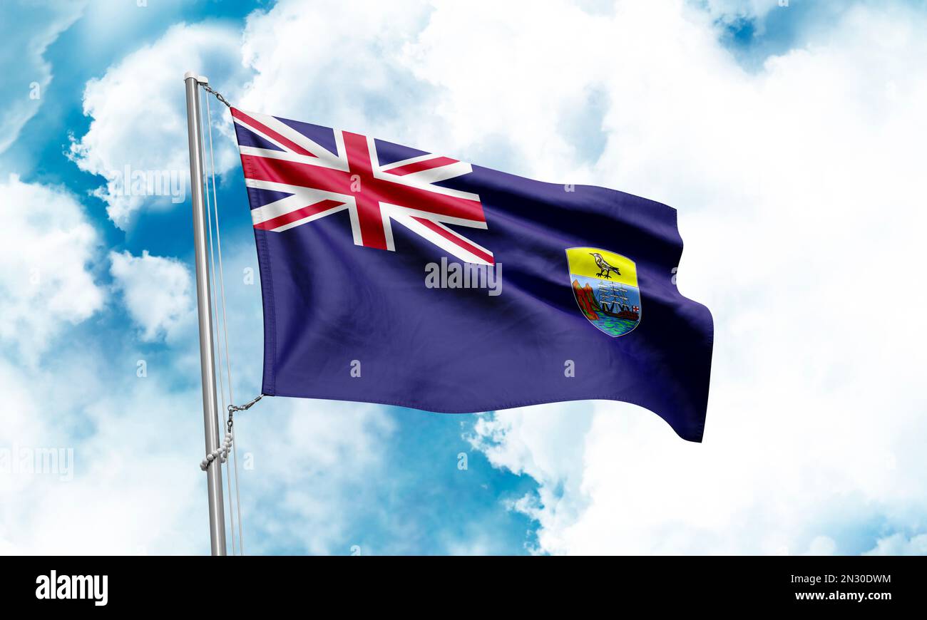 Saint Helena flag waving on sky background. 3D Rendering Stock Photo ...