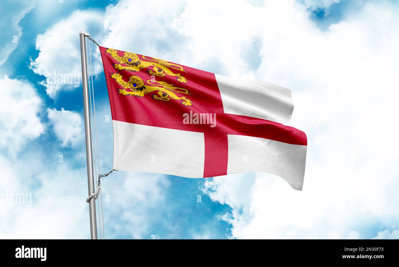 Sark flag waving on sky background. 3D Rendering Stock Photo - Alamy