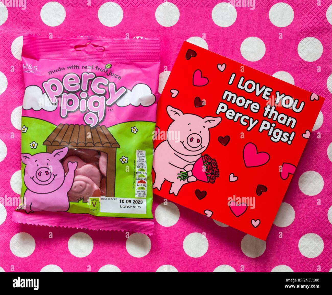 I love you more than Percy Pigs valentine card with packet of Percy Pig ...