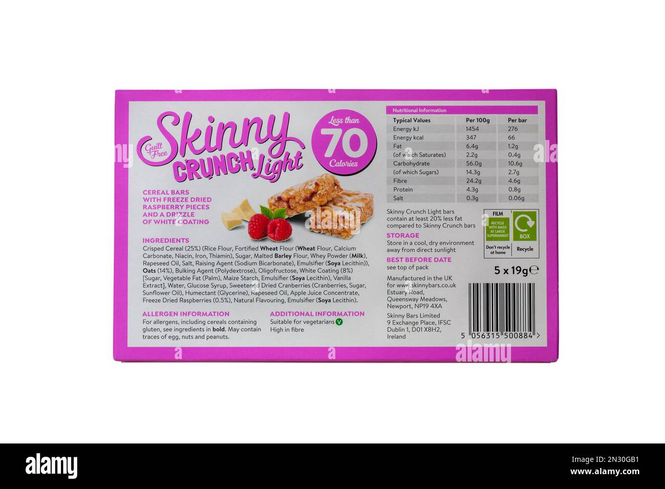 Ingredients listing and nutritional information on box of Skinny Crunch ...
