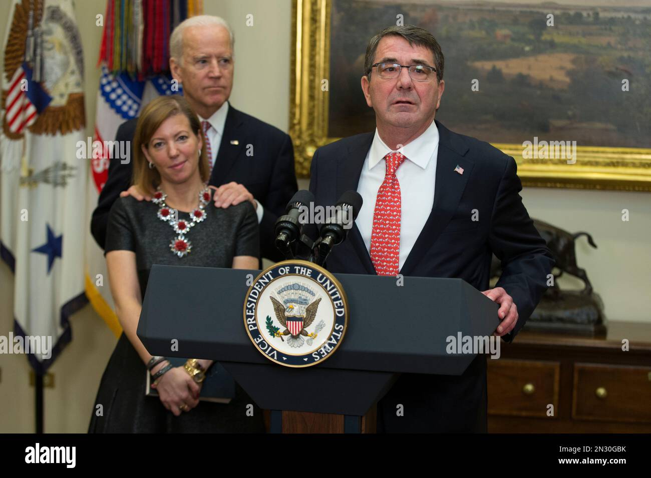Vice President Joe Biden stands with Stephanie Carter, wife of incoming ...