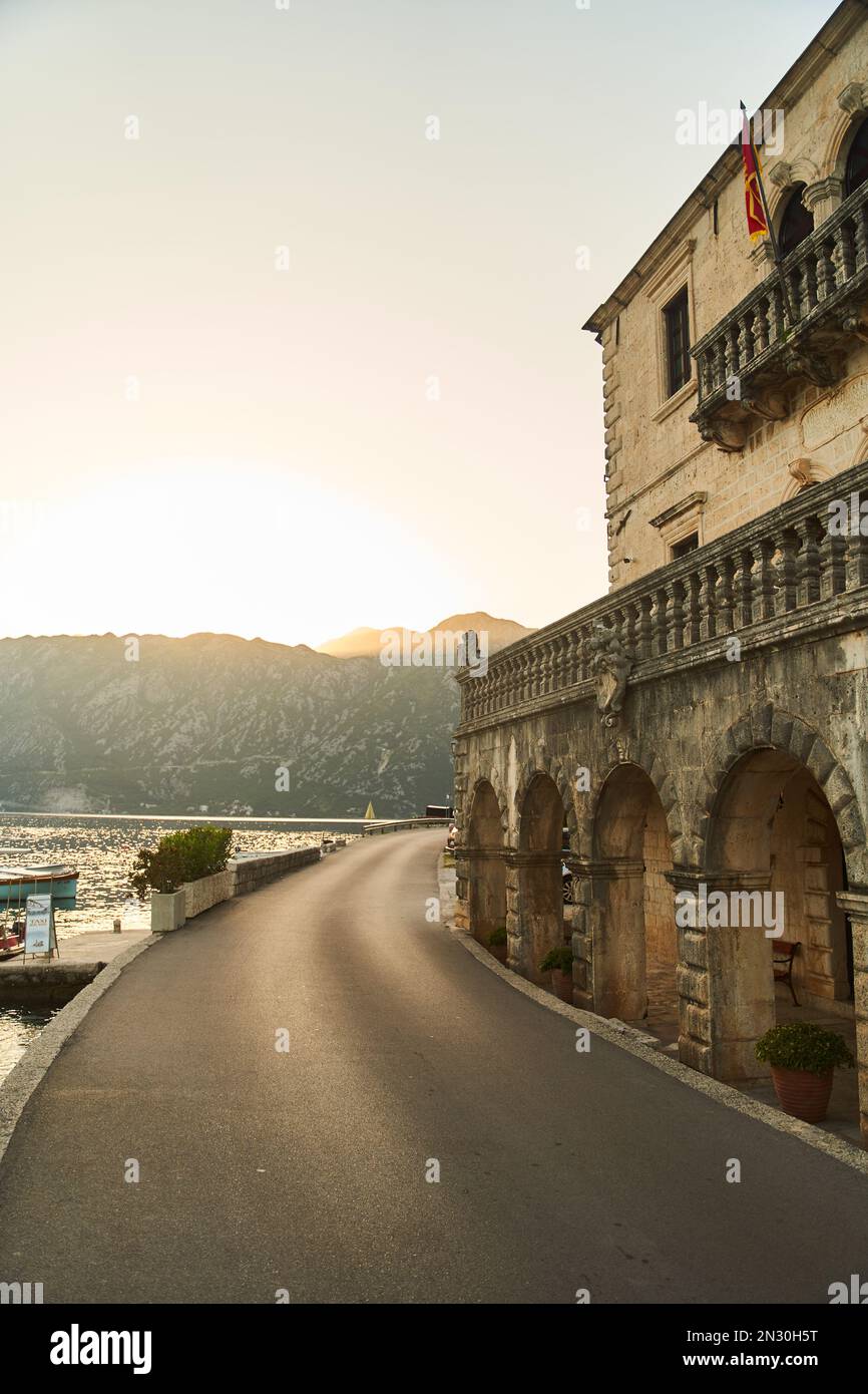 Historic city of Perast in the Bay of Kotor in summer at sunset Stock ...