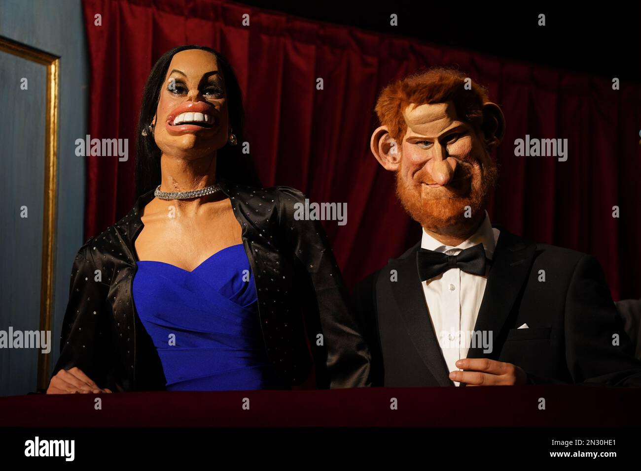 The puppets for the Duke and Duchess of Sussex at the world premiere of Idiots Assemble ...
