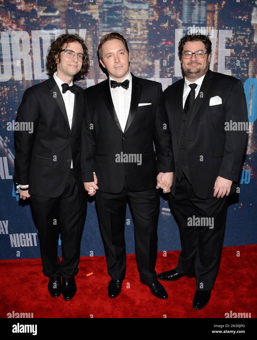 Kyle Mooney, left, Beck Bennett and Bobby Moynihan attend the SNL 40th ...