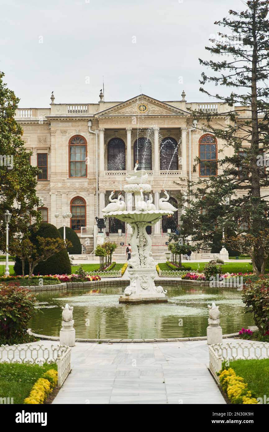 View of the amazing architecture of Dolmabahce Palace in Istanbul Stock ...