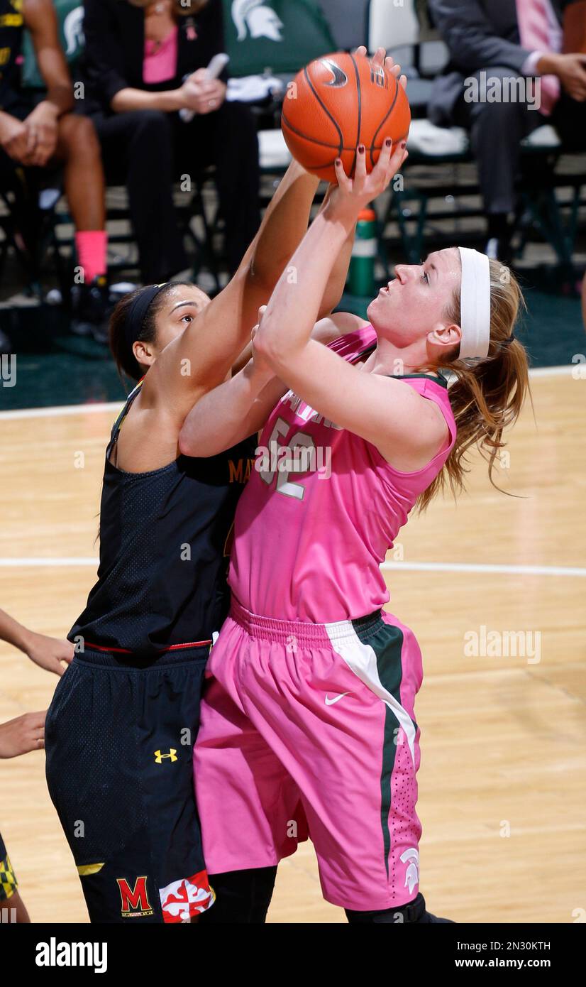 Michigan State's Becca Mills (52) shoots against Maryland's Brionna ...