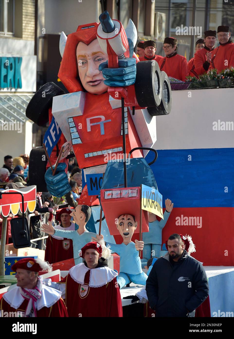 A carnival float depicts Russia's president Putin as a robot out of ...