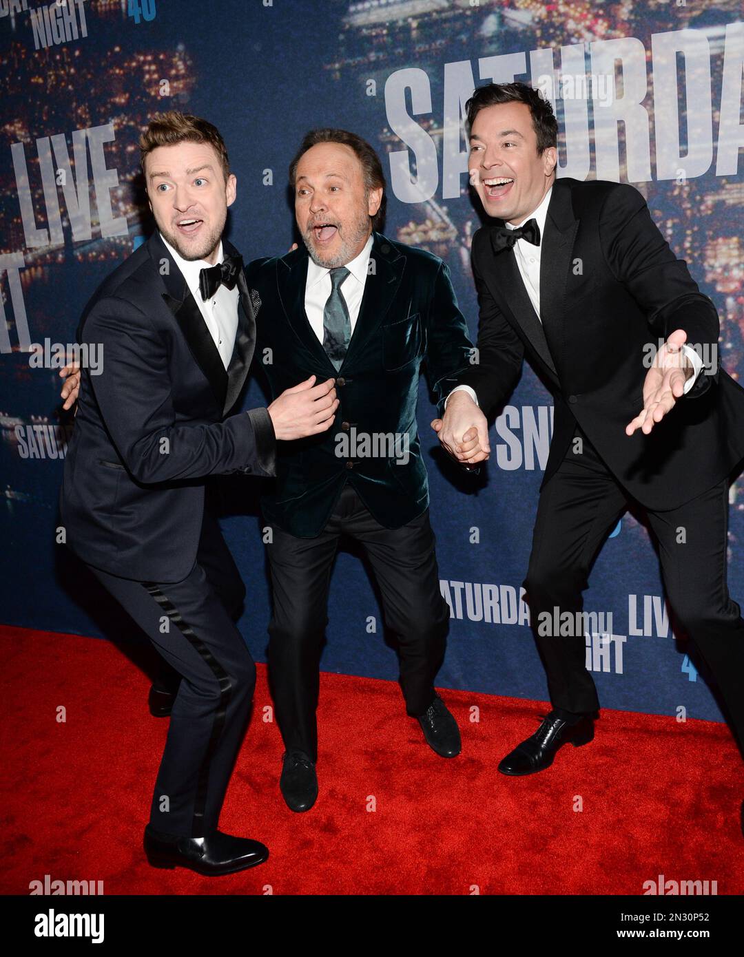 Justin Timberlake, left, Billy Crystal and Jimmy Fallon attend the SNL ...