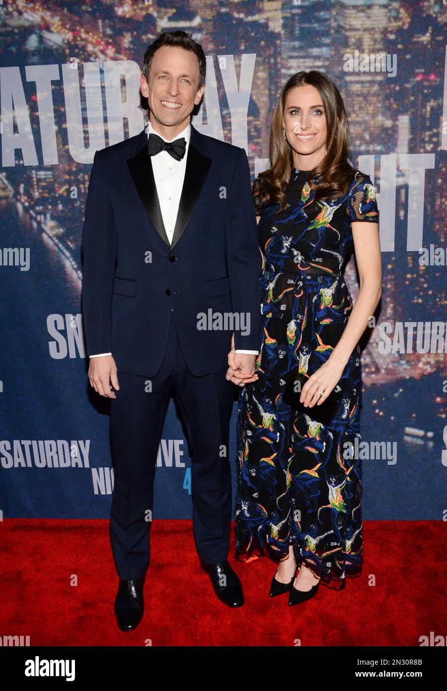 Seth Meyers and wife Alexi Ashe attend the SNL 40th Anniversary Special ...