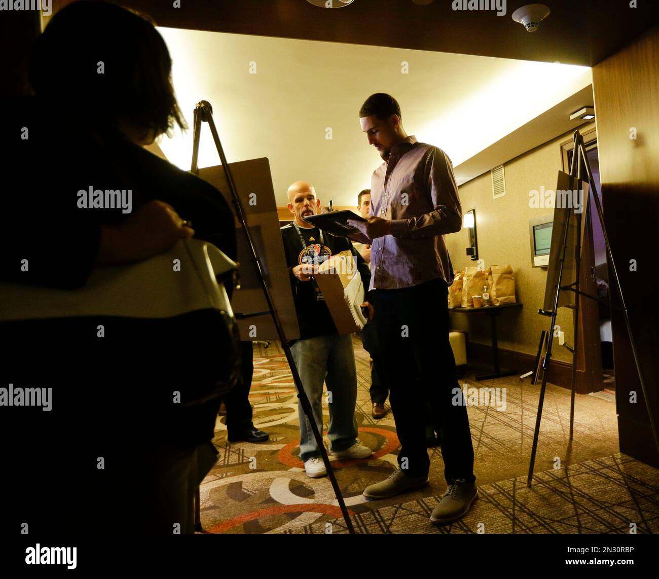 In this Feb. 12, 2015, photo, Golden State Warrior's Klay Thompson ...