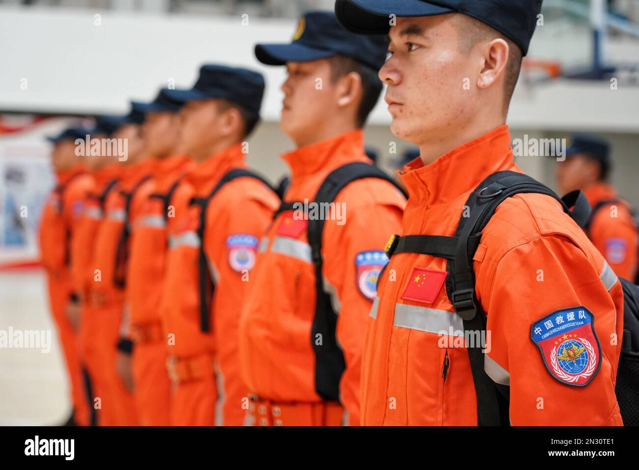 Beijing, China. 7th Feb, 2023. Members of a Chinese rescue team prepare ...